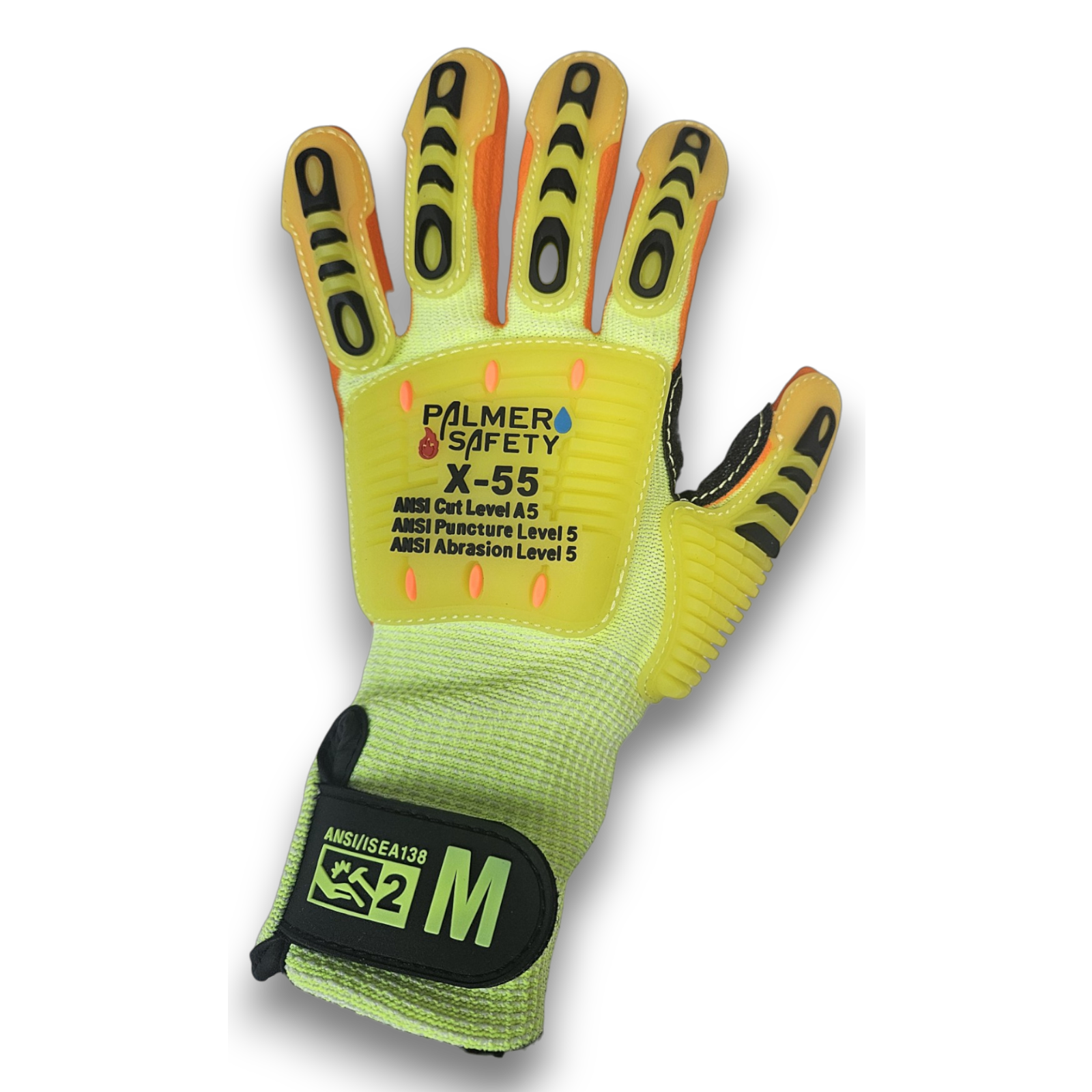 Palmer Safety X55 Cut & Impact-Resistant Hi-Vis Yellow & Orange/Black ...