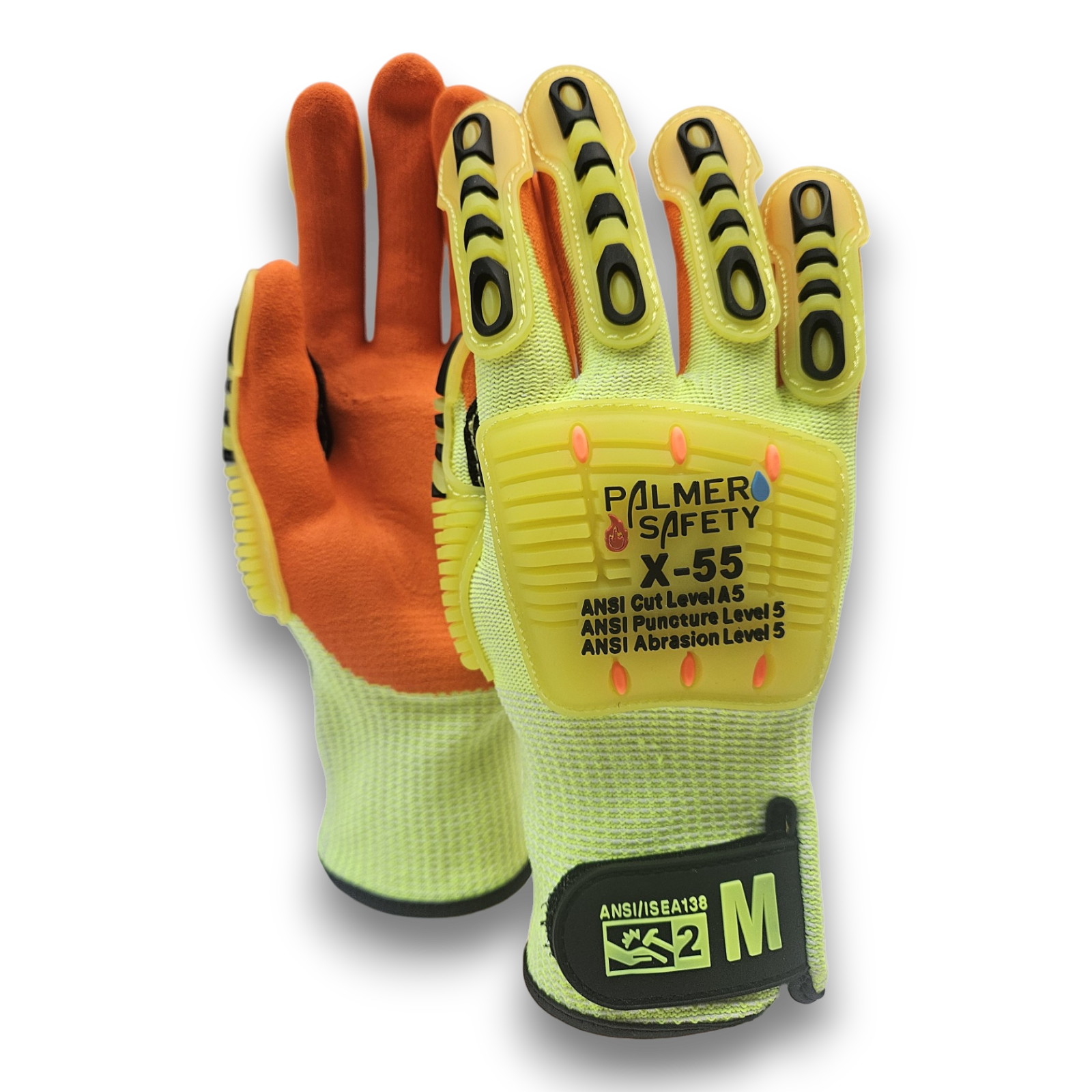 Palmer Safety X55 Cut & Impact-Resistant Hi-Vis Yellow & Orange/Black ...